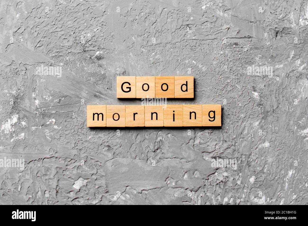 good morning word written on wood block. good morning text on table ...