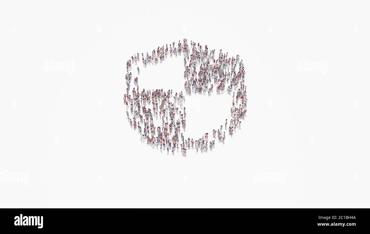 3d rendering of crowd of different people in shape of symbol of four ...