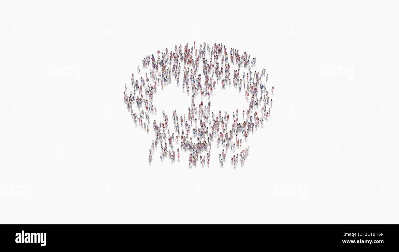 3d rendering of crowd of different people in shape of symbol of skull ...