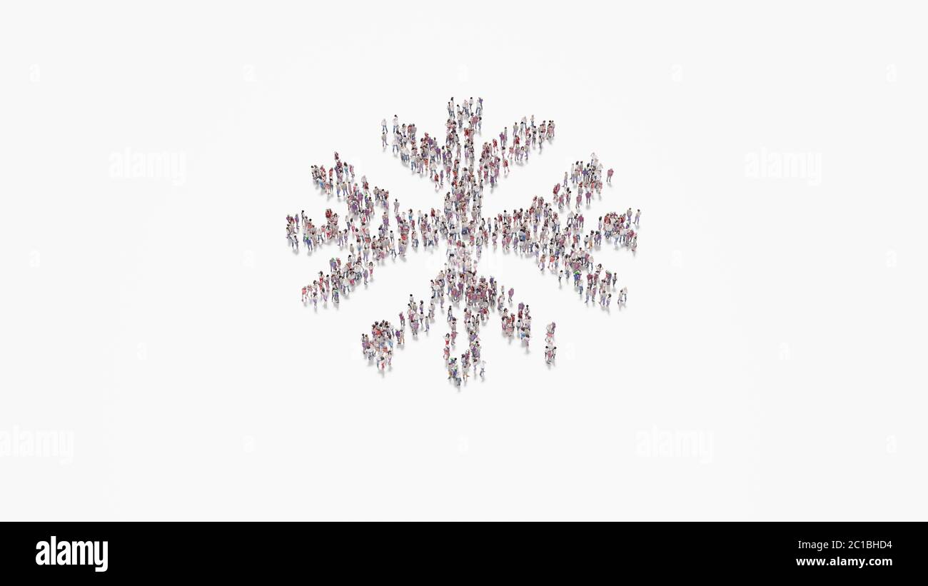 3d rendering of crowd of different people in shape of symbol of ...