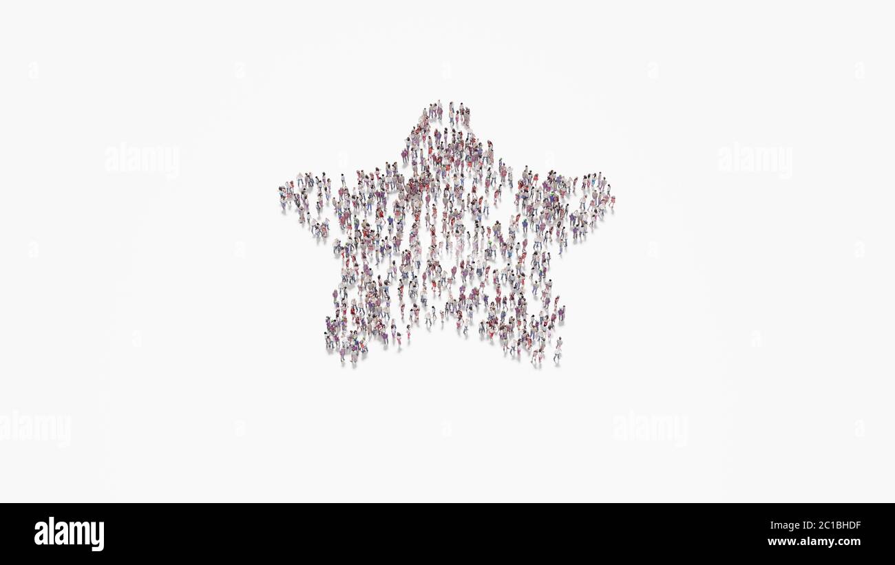 3d rendering of crowd of different people in shape of symbol of star ...