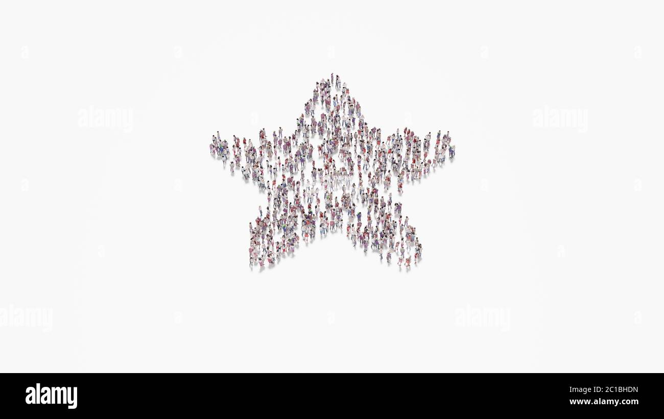 3d rendering of crowd of different people in shape of symbol of star ...