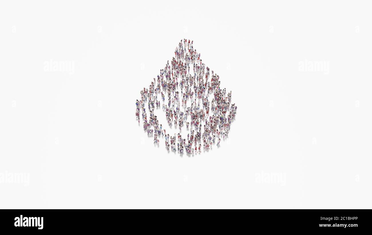 3d rendering of crowd of different people in shape of symbol of drop on ...