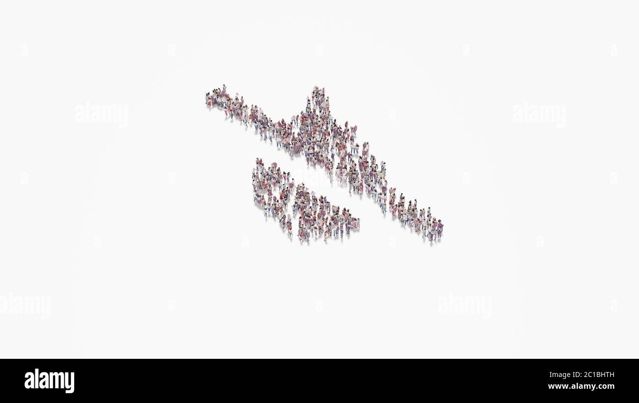 3d rendering of crowd of different people in shape of symbol of drop ...