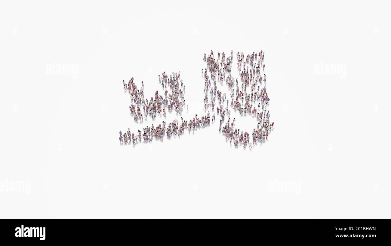 3d rendering of crowd of different people in shape of symbol of truck ...