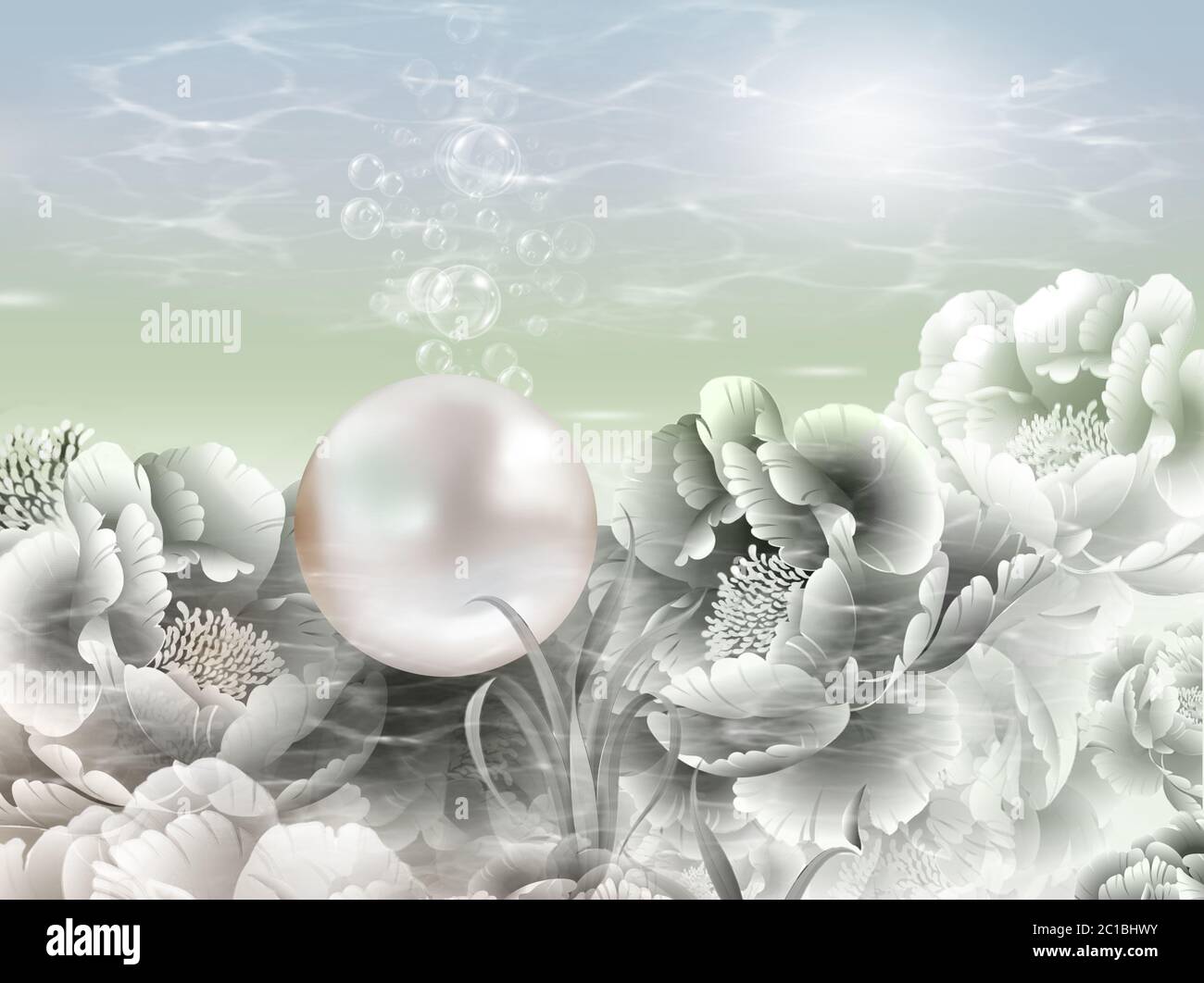Pearly shell water background Stock Photo - Alamy