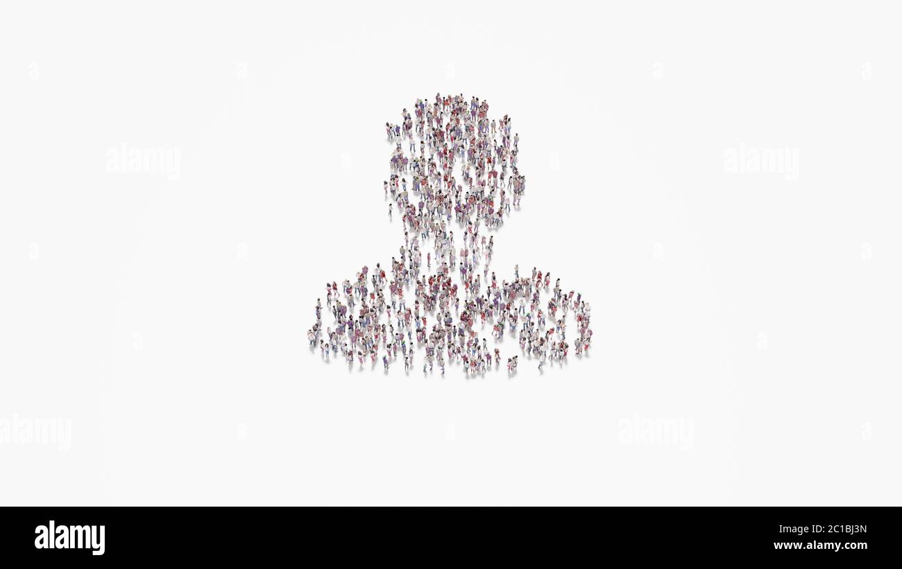 3d rendering of crowd of different people in shape of symbol of man ...