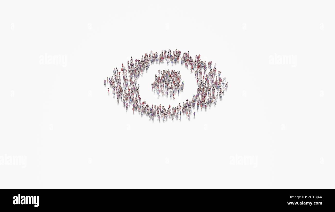 3d rendering of crowd of different people in shape of symbol of open ...