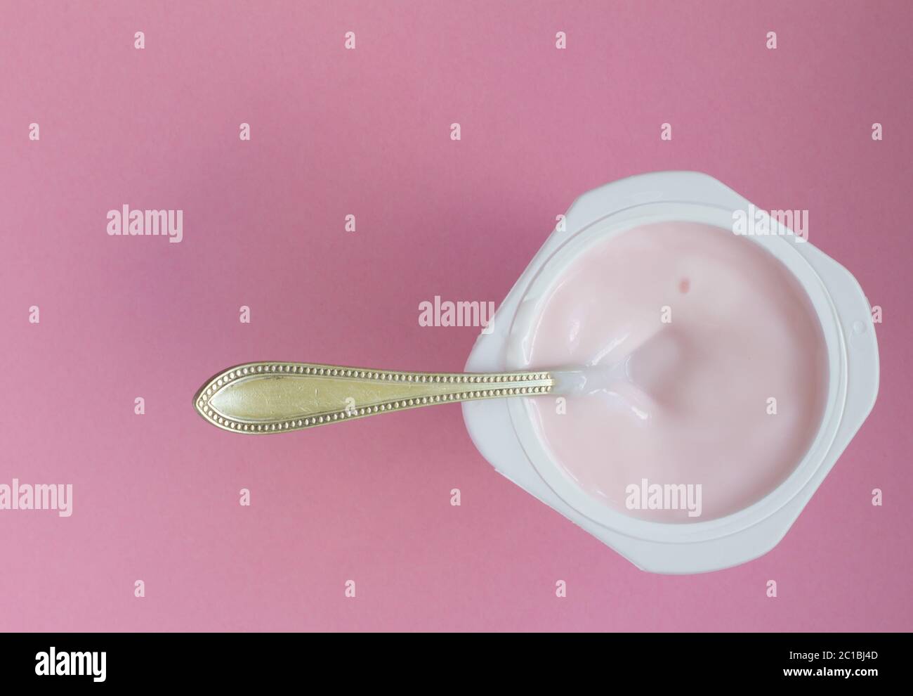 Healthy strawberry fruit flavored yoghurt with natural coloring in ...