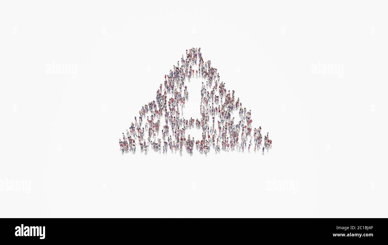 3d rendering of crowd of different people in shape of symbol of ...