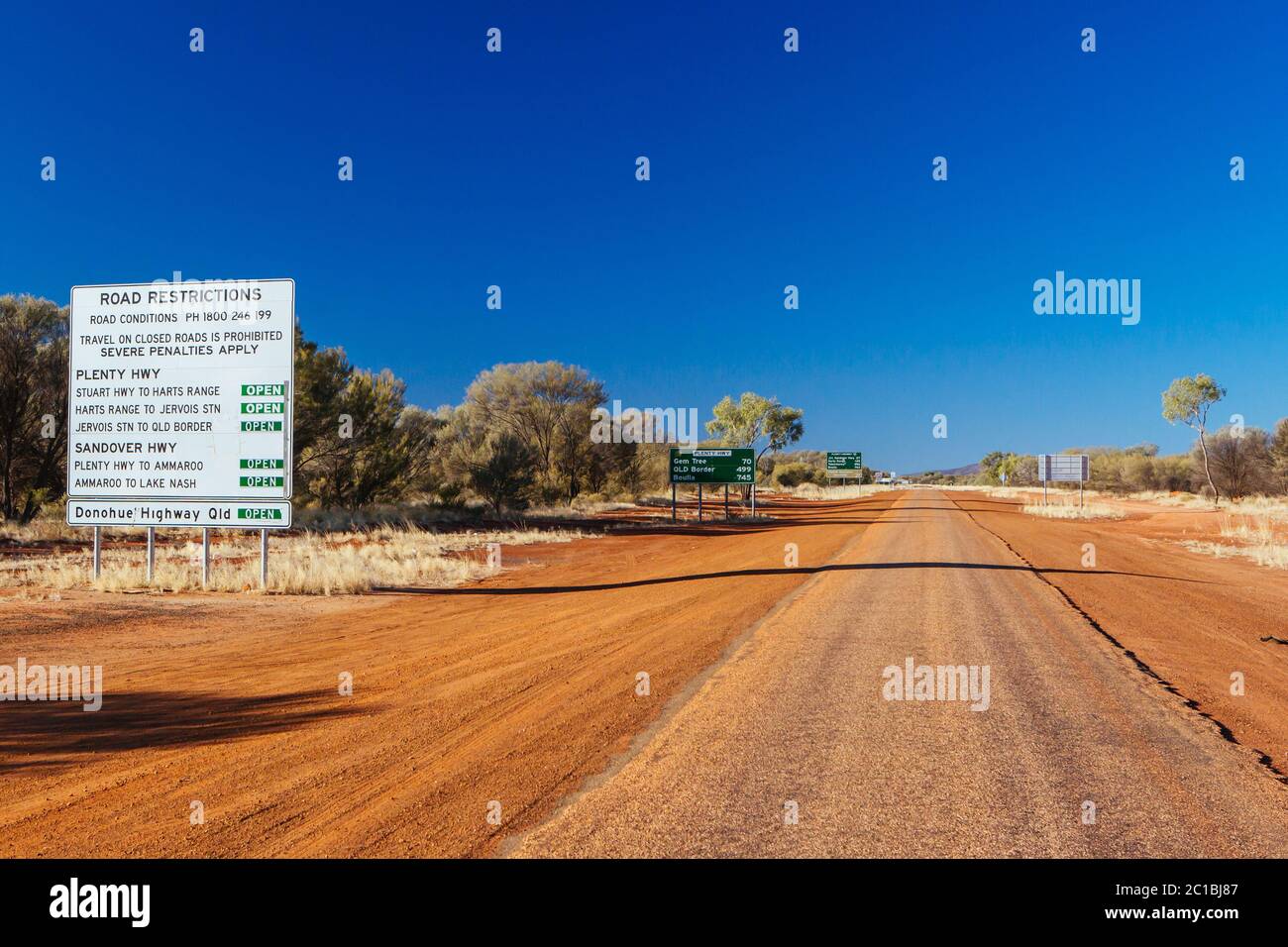 Warning Sign on Plenty Hwy in Australia Stock Photo - Alamy
