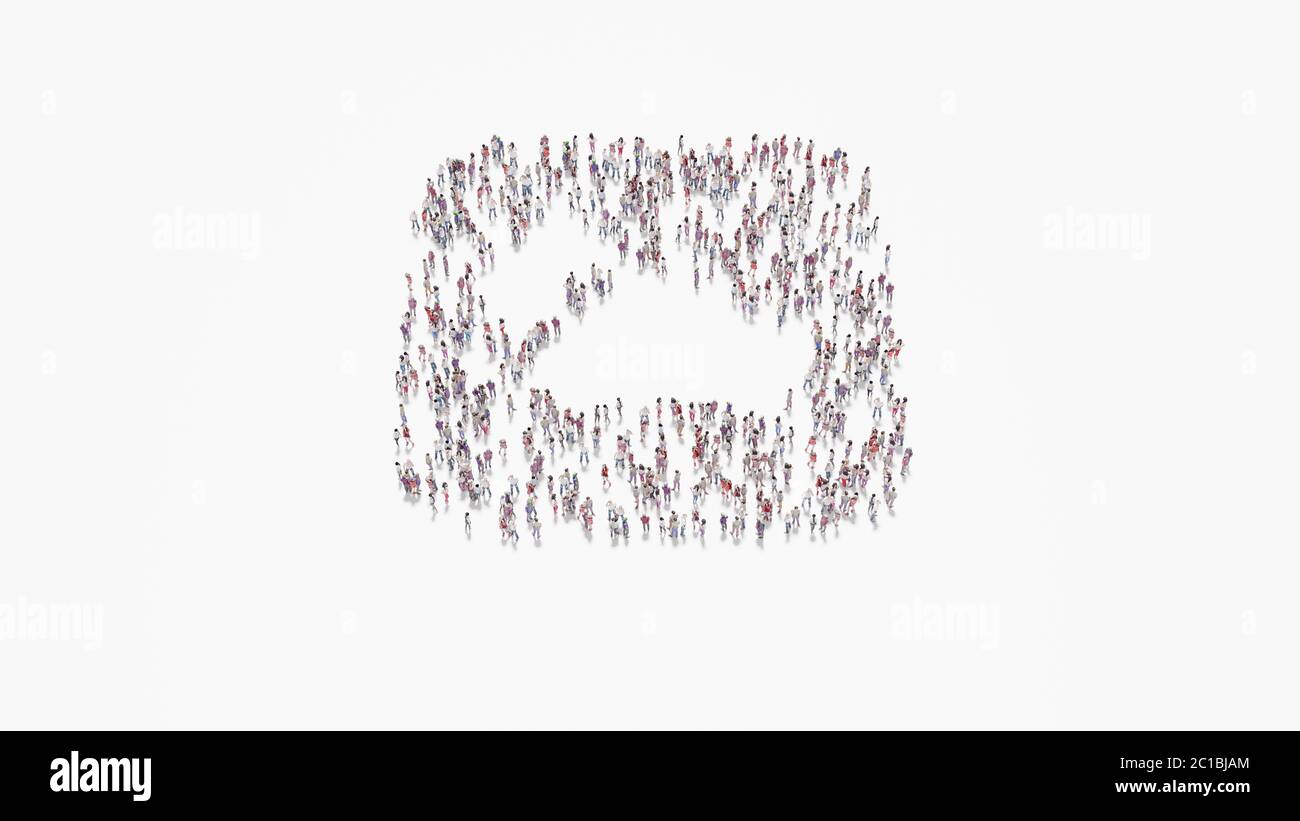 3d rendering of crowd of different people in shape of symbol of rounded ...