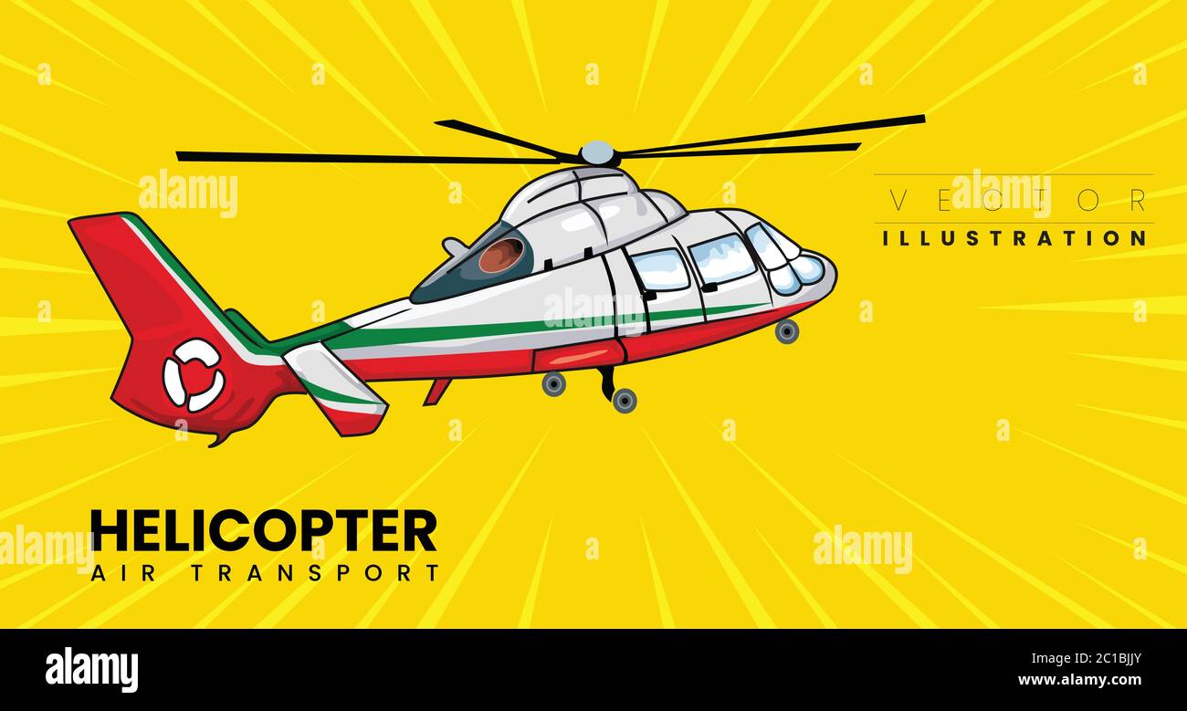 Helicopter - vector Rescue helicopter pop art style. Hand drawn comic ...