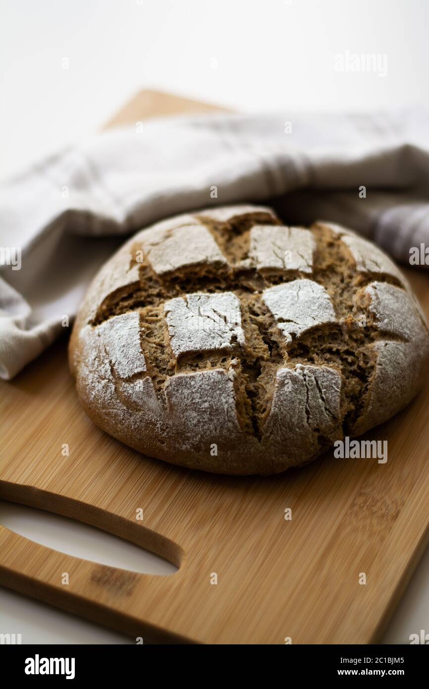 Homemade yeast sourdough rye wholegrain bread with Diamond Crosshatch ...