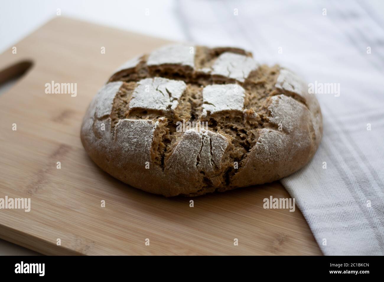 Homemade yeast sourdough rye wholegrain bread with Diamond Crosshatch ...