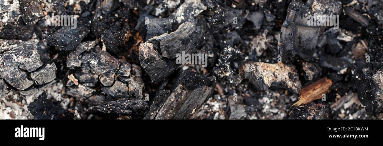 Natural ash charcoal fire place texture background. Closeup macro of ...