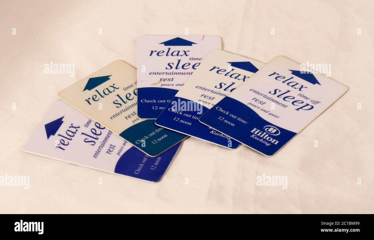 5 Hilton Hotel key cards from rooms wishing a good night's sleep Stock ...
