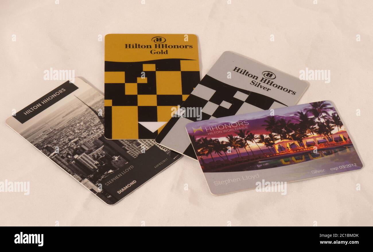 Diamond, Gold, Silver Hilton executive club loyalty cards Stock Photo ...