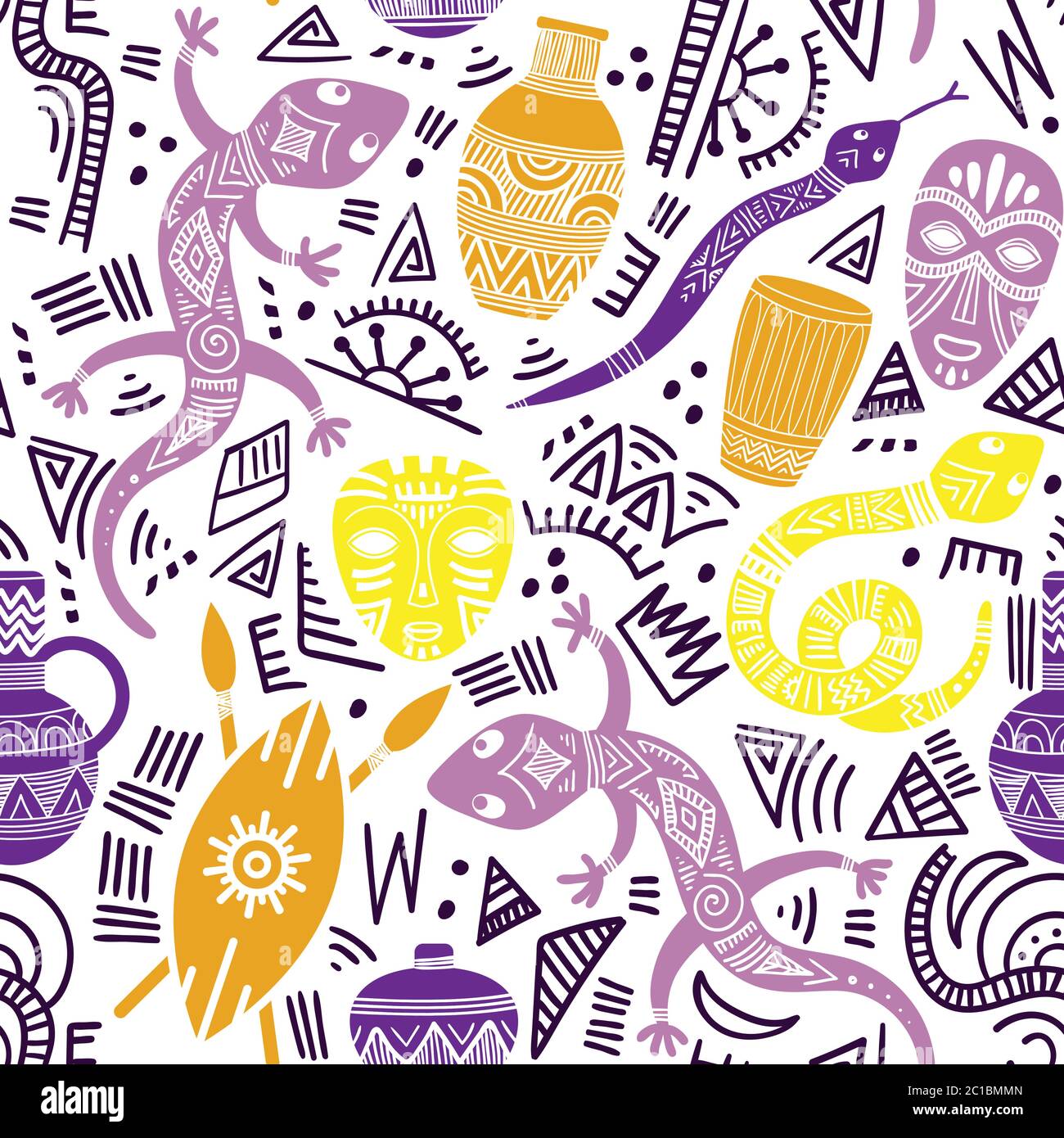 Ethnic seamless pattern with African motifs. Vector illustration ...
