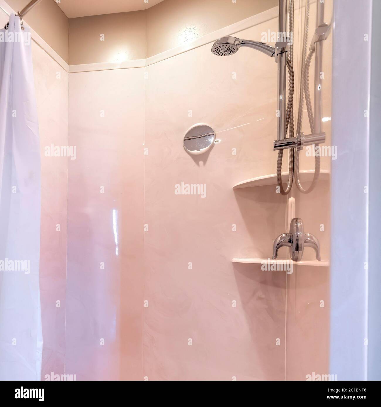 Square Shower area with stainless steel shower head tile wall curtain ...