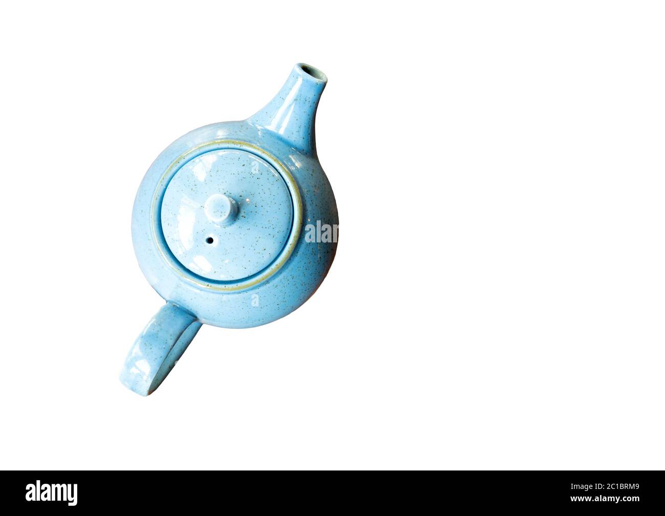 Light blue speckled retro teapot from above Stock Photo - Alamy
