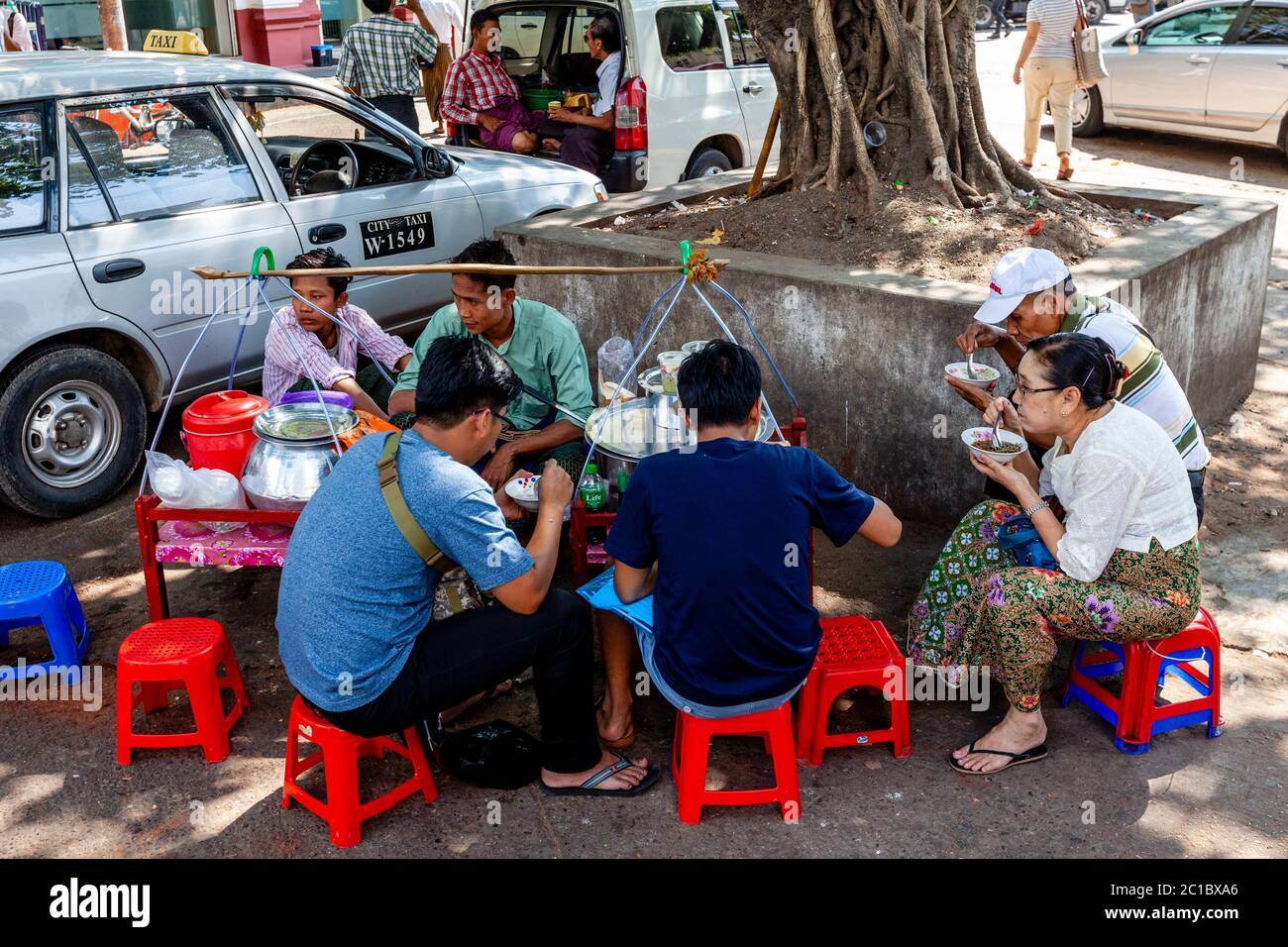 Local People Eating Street Food, Yangon, Myanmar Stock Photo - Alamy