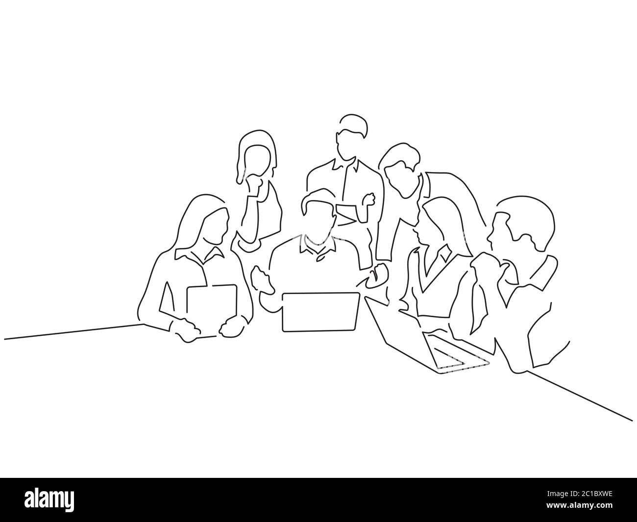 Teamwork line drawing, vector illustration design Stock Vector Image ...