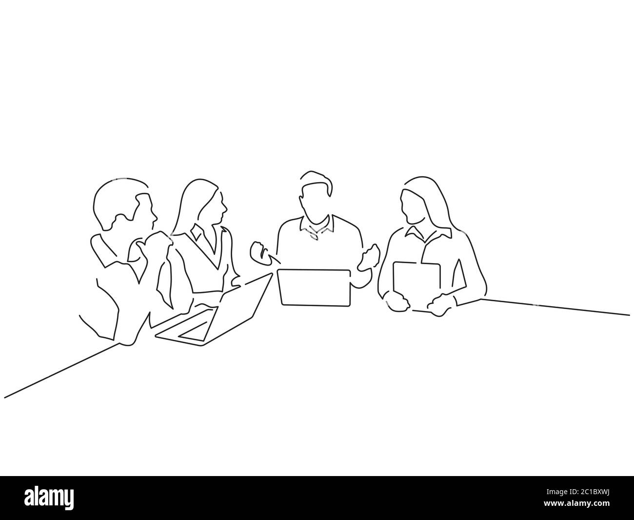 Teamwork line drawing, vector illustration design Stock Vector Image ...