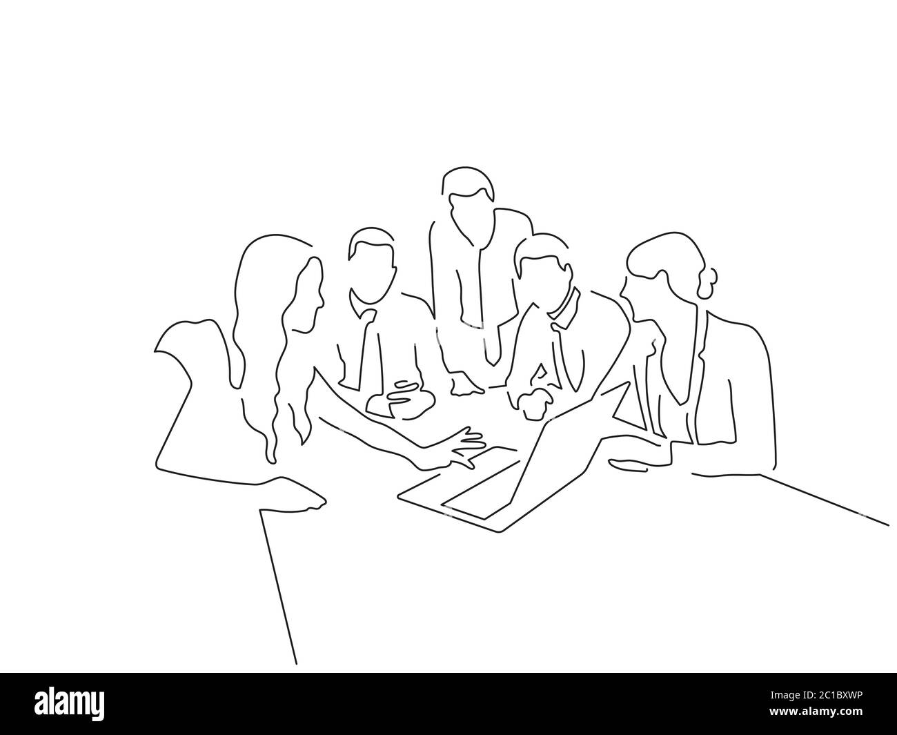 Teamwork line drawing, vector illustration design Stock Vector Image ...