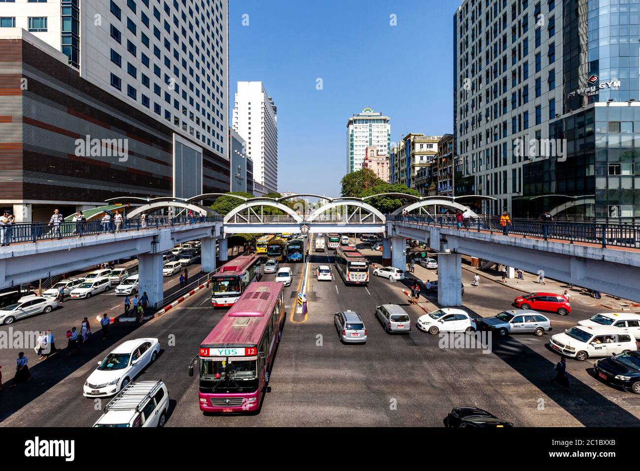 Traffic In Downtown Yangon, Yangon, Myanmar Stock Photo - Alamy