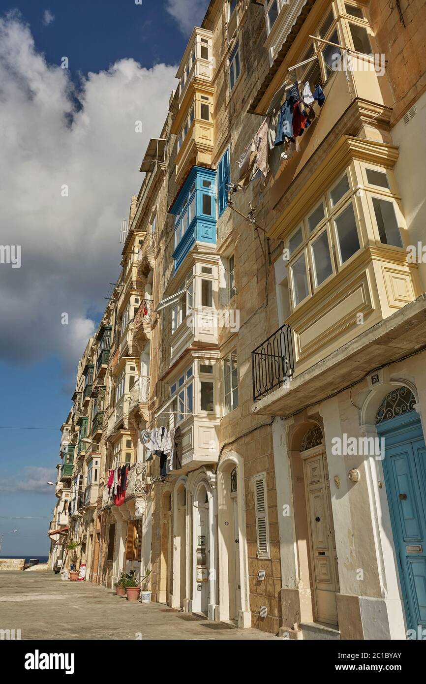 Typical and traditional colorful architecture and houses in Valletta in ...