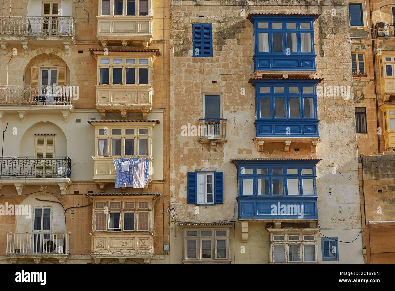 Typical and traditional colorful architecture and houses in Valletta in ...