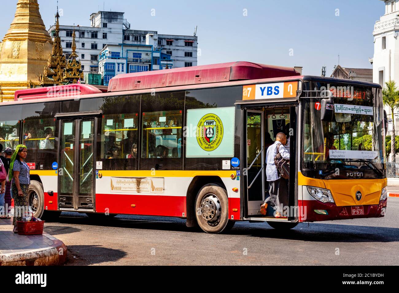 Local People Getting On A Bus, Yangon, Myanmar Stock Photo - Alamy
