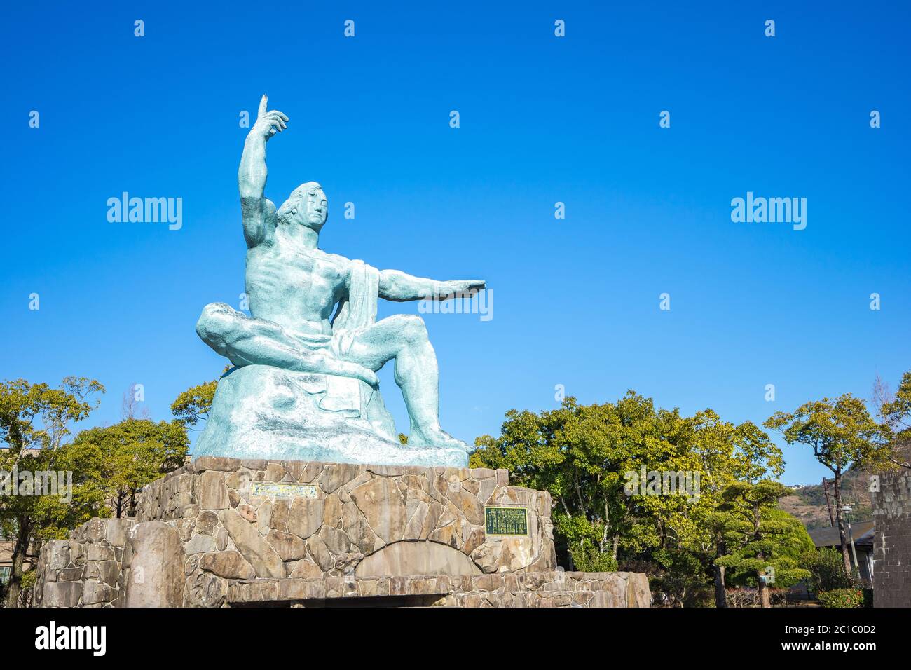 Peace Statue landmark of Nagasaki Peace Park in Nagasaki, Japan Stock ...