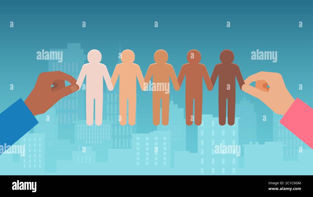 Multiethnic race unity concept. Vector of a multiracial hands holding ...
