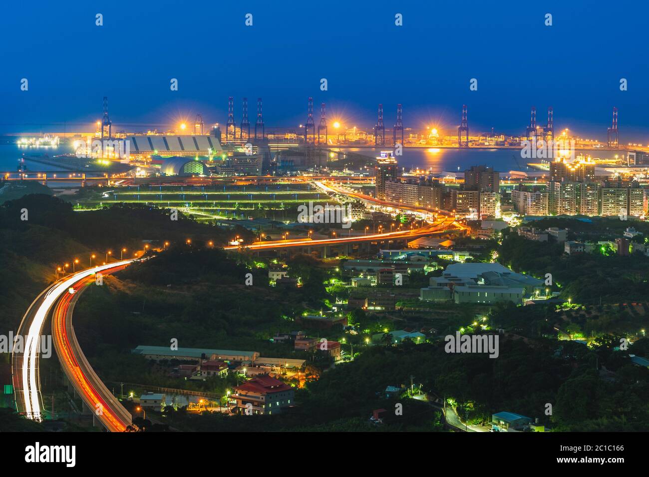aerial view of Taipei harbor, Taiwan at night Stock Photo - Alamy