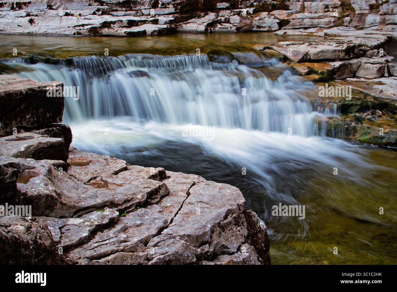 The middle tier of Stainforth Force waterfalls in the Yorkshire Dales ...