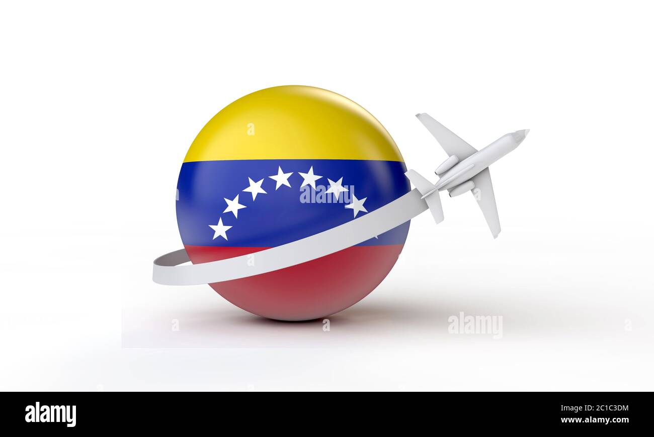 Travel to Venezuela concept. Airplane flying around flag. 3D Rendering ...