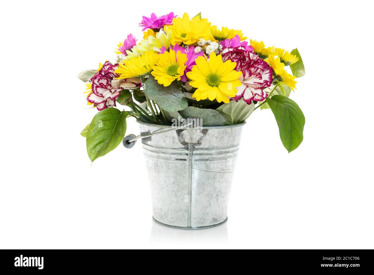 Bouquet from various flowers in a metal bucket Stock Photo - Alamy