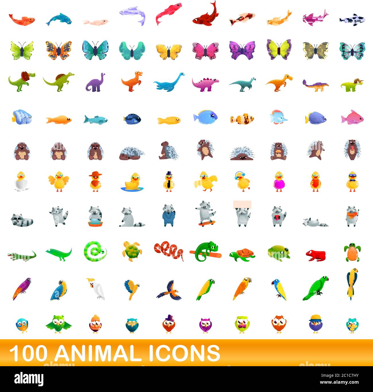 100 animal icons set. Cartoon illustration of 100 animal icons vector ...