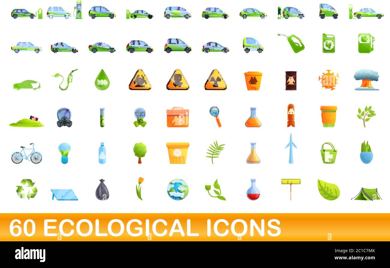 60 ecological icons set. Cartoon illustration of 60 ecological icons ...
