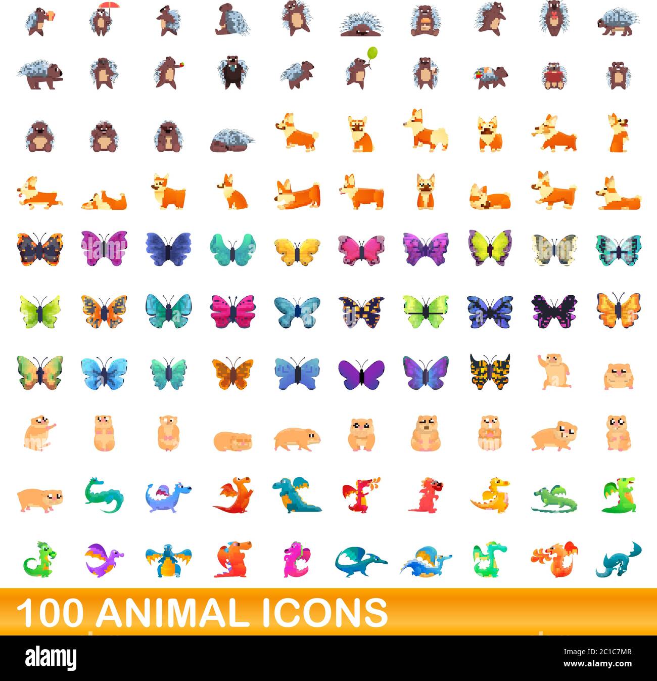 100 animal icons set. Cartoon illustration of 100 animal icons vector ...