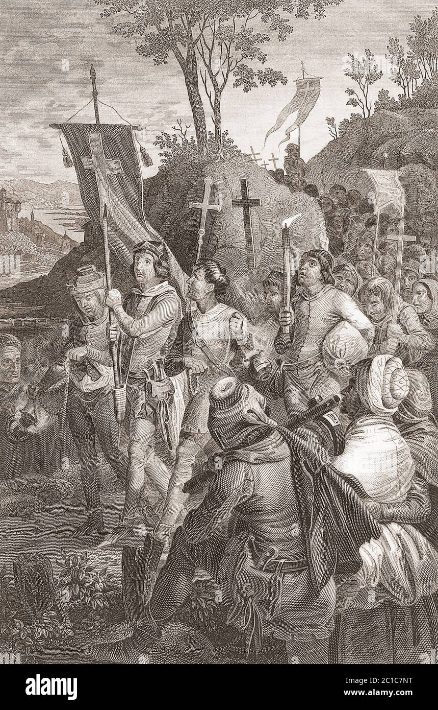The Children’s Crusade of 1212 AD. After a 19th century engraving by an ...