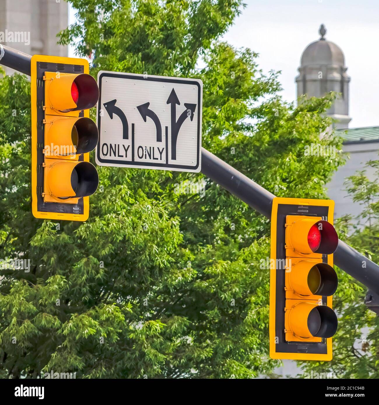 Square Traffic lights and road signs mounted on metal pole in Salt Lake ...