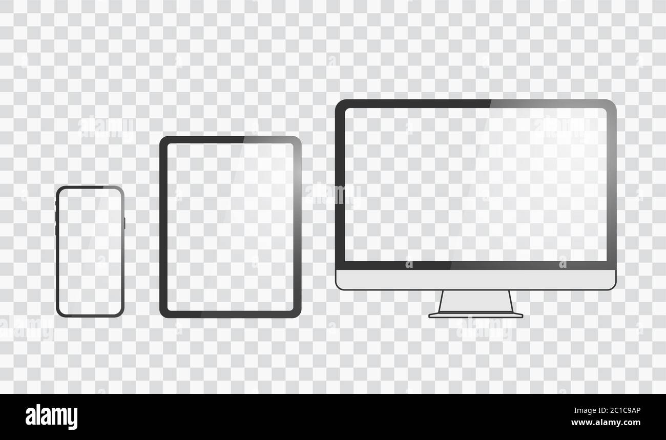 Monitor, tablet, smartphone, realistic vector set on a transparent ...