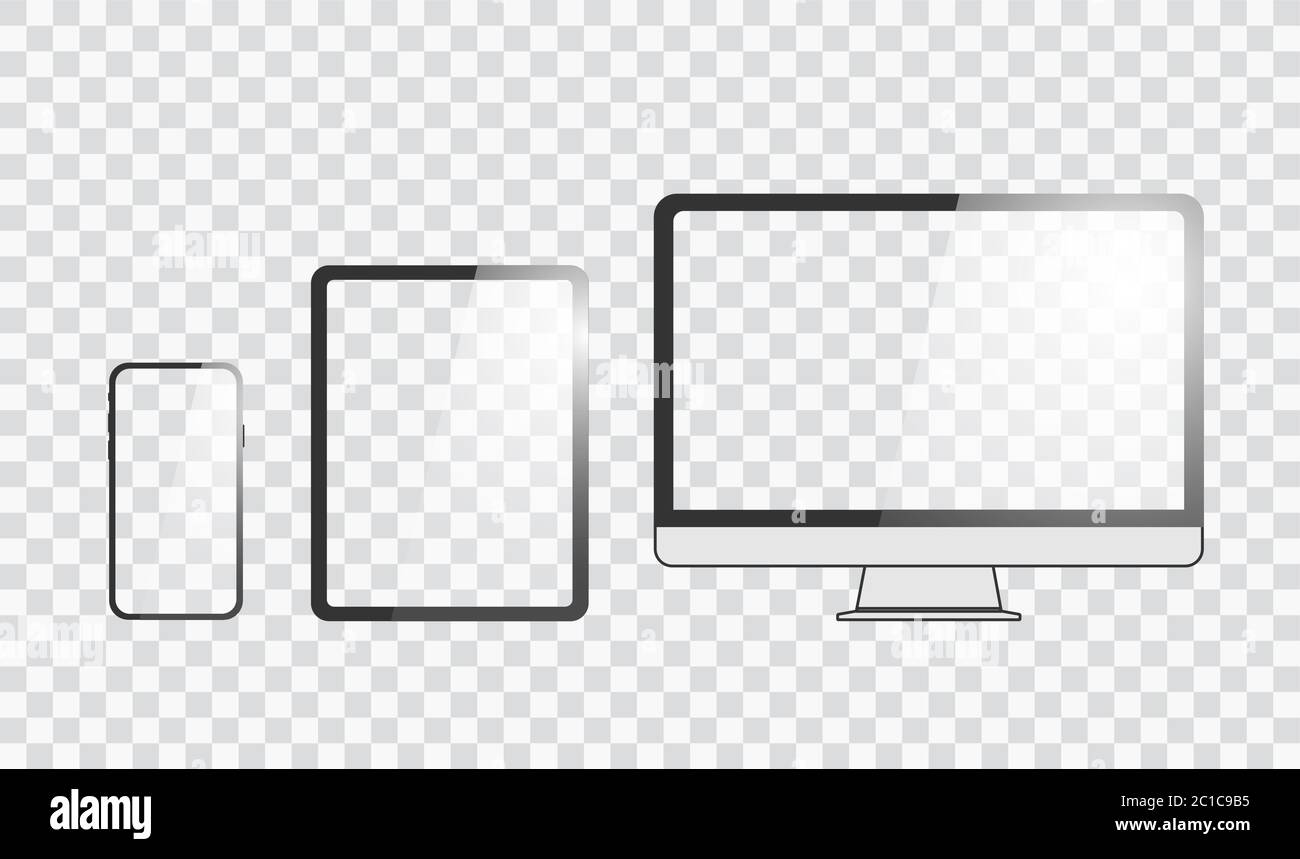 Monitor, tablet, smartphone, realistic vector set on a transparent ...