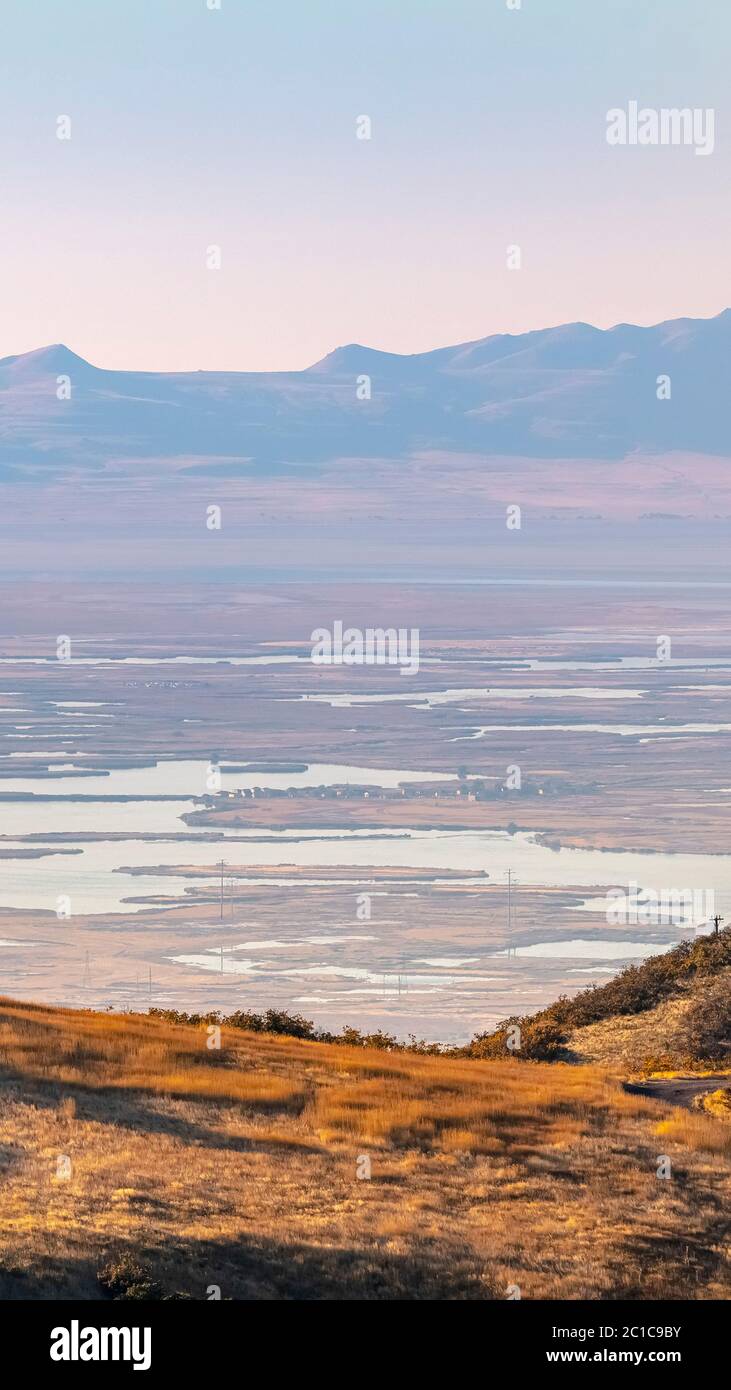 Vertical View from a mountain summit of wetlands Stock Photo - Alamy