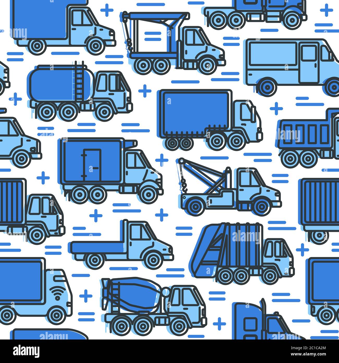 Transportation seamless pattern with different types of trucks in line ...