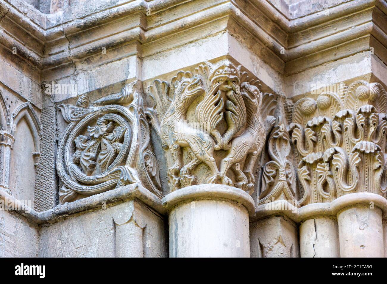 Capital in columns in Old Cathedral of Lleida, Lleida, Catedral de ...