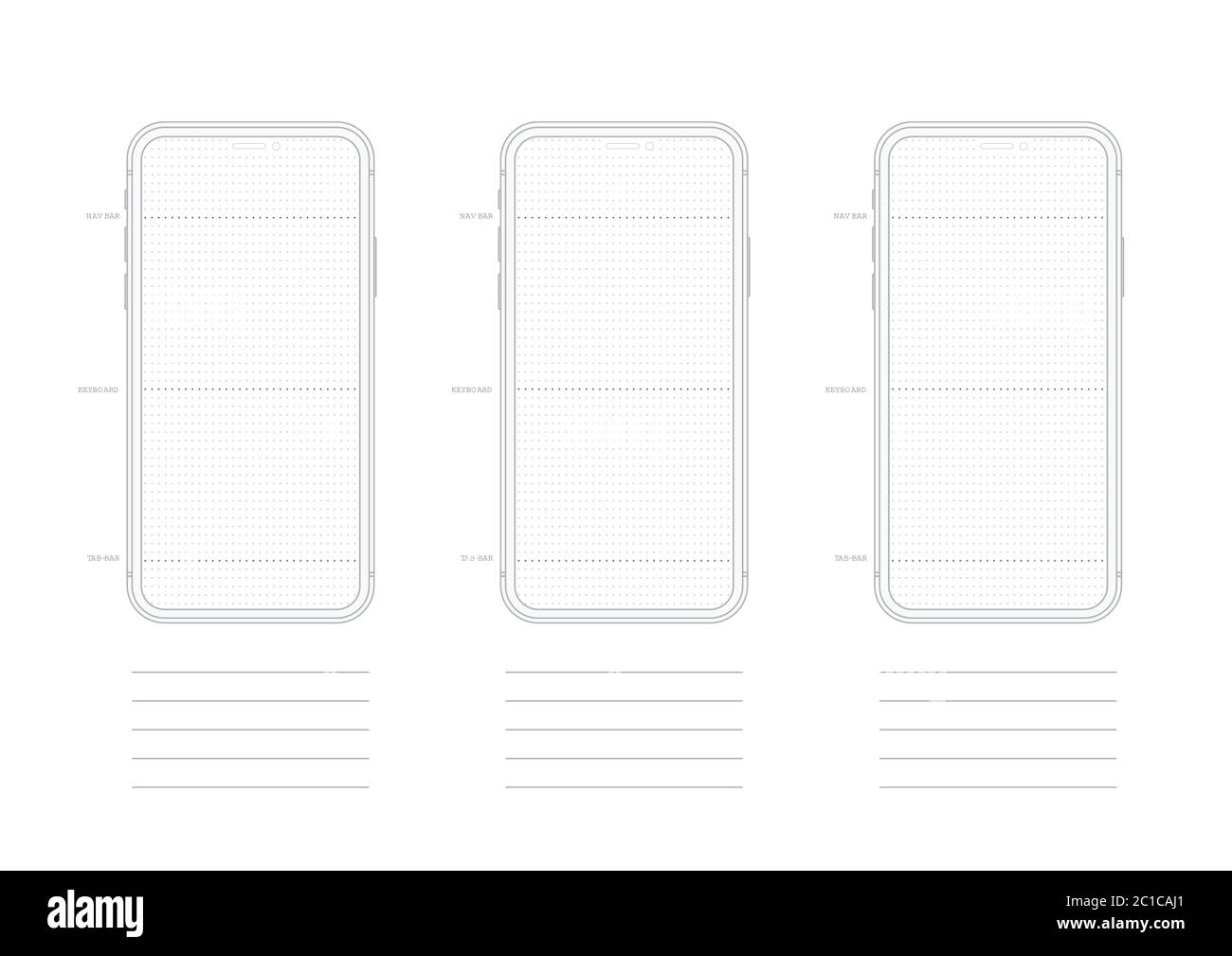 Mobile Phone Wireframe Dotted App Mockup Template Stock Vector Image ...